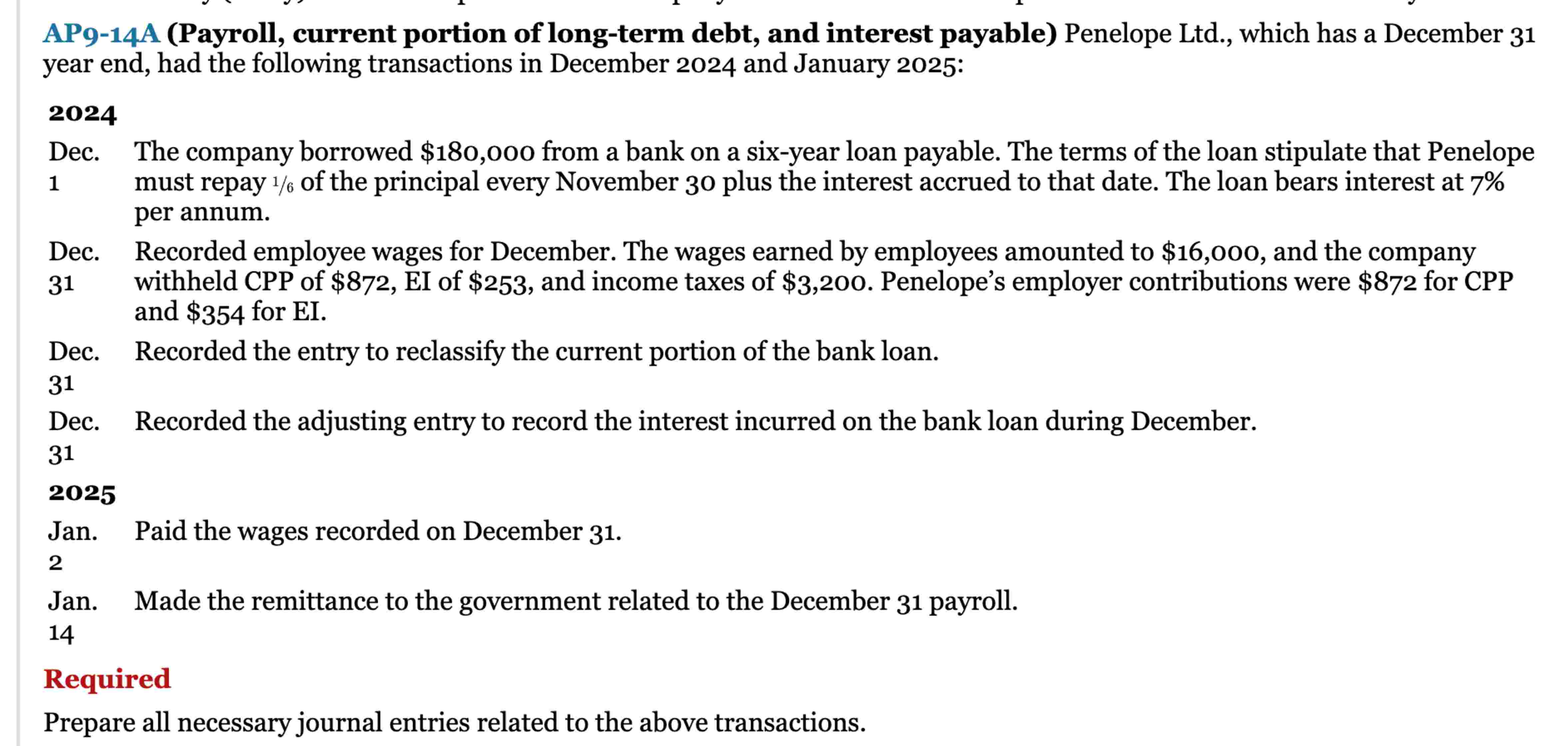 Solved AP9-14A (Payroll, ﻿current portion of long-term debt, | Chegg.com