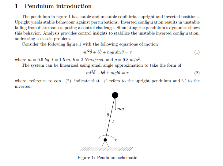 Solved 1 Pendulum introduction The pendulum in figure 1 has | Chegg.com