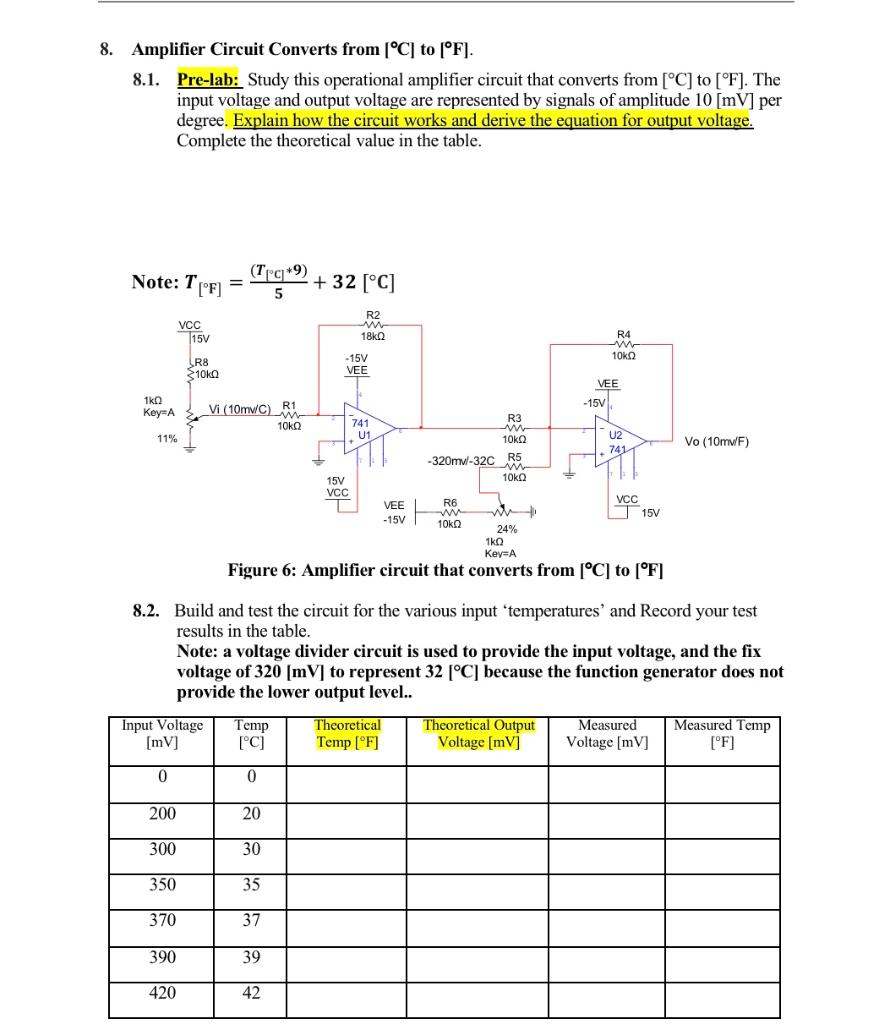 Solved 8. Amplifier Circuit Converts from [∘C] to [∘F]. 8.1. | Chegg.com