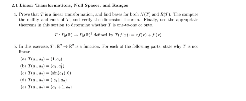 Solved 2.1 Linear Transformations, Null Spaces, and Ranges | Chegg.com