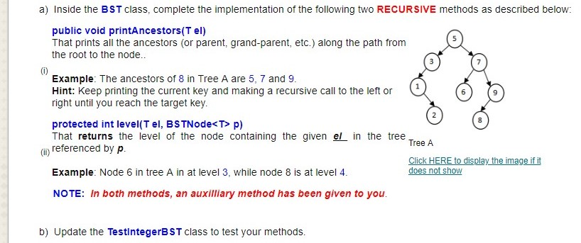 A Inside The Bst Class Complete The Implementation