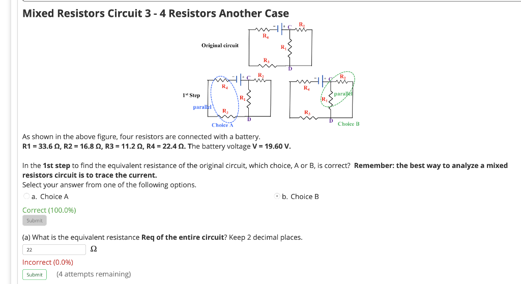 Solved Mixed Resistors Circuit 3 - 4 Resistors Another Case | Chegg.com