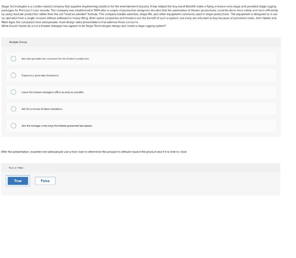 Solved Stage Technologies is a London-based company that | Chegg.com