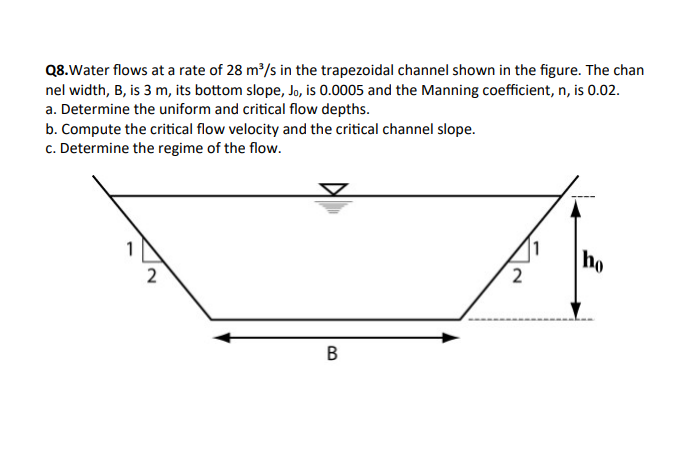 Solved Q8.Water flows at a rate of 28 m3/s in the | Chegg.com