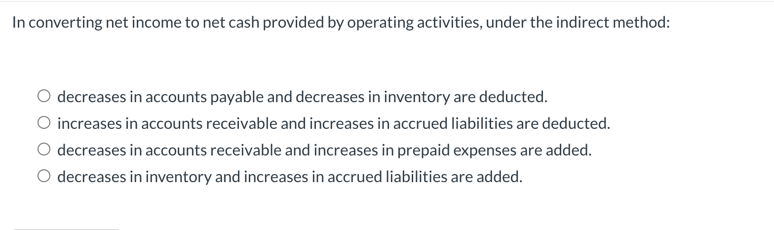 Solved In converting net income to net cash provided by | Chegg.com