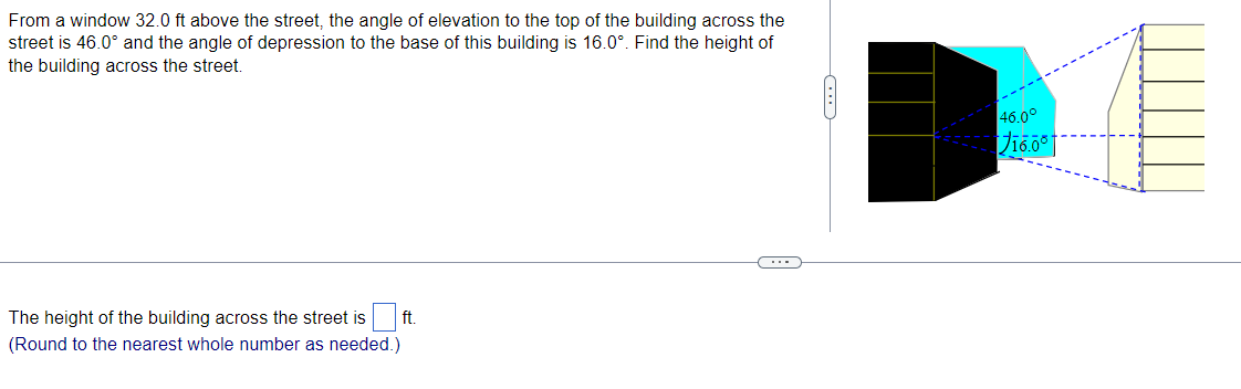 Solved From a window 32.0ft above the street, the angle of | Chegg.com