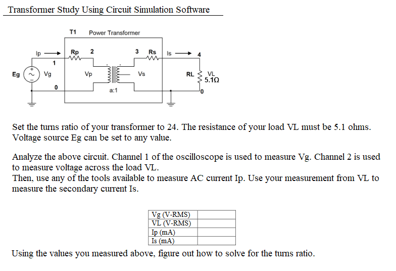Solved Transformer Study Using Circuit Simulation Software | Chegg.com