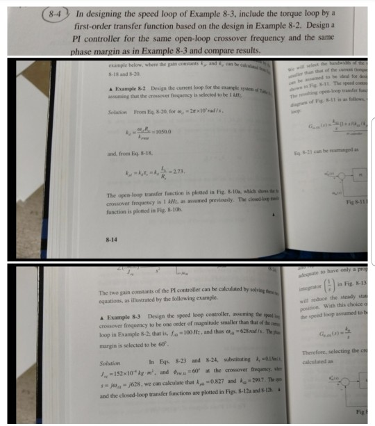 (8-4) In designing the speed loop of Example 8-3, | Chegg.com
