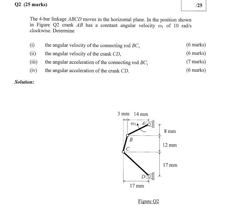 Solved Q2 (25 ﻿marks)The 4-bar linkage ABCD moves in ﻿the | Chegg.com