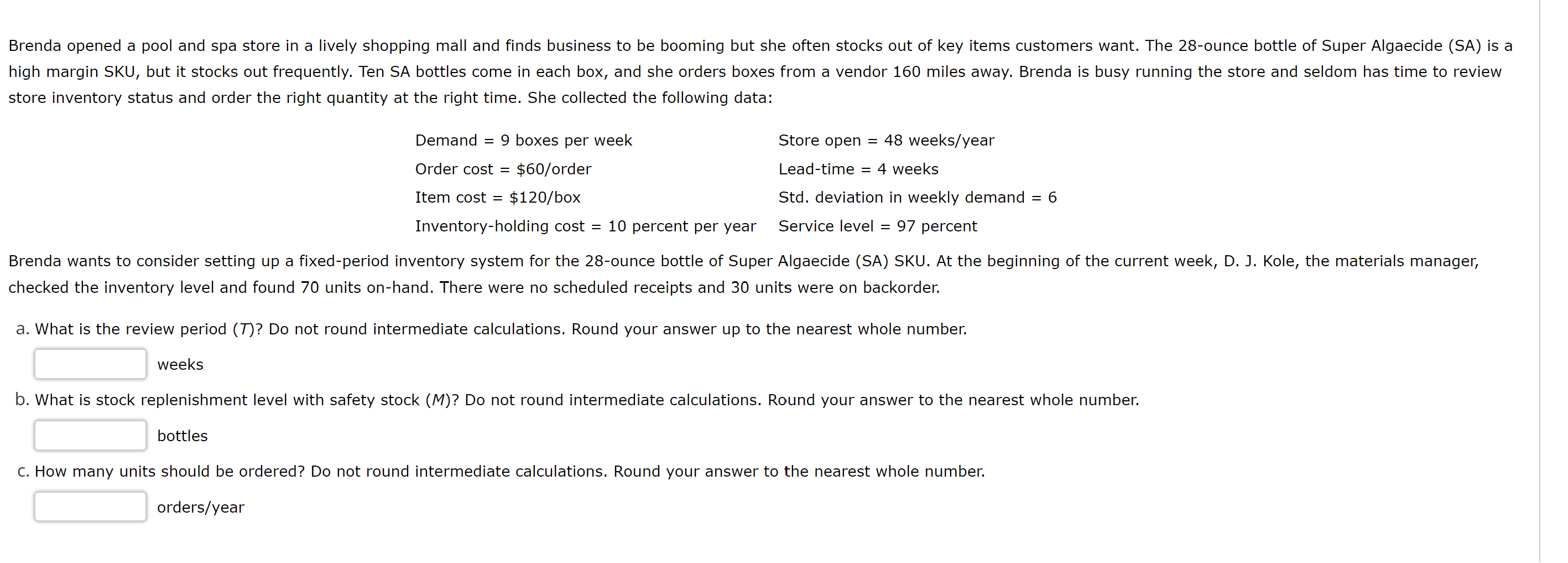 Solved store inventory status and order the right quantity | Chegg.com