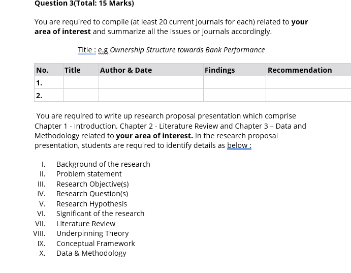 Solved Question 3(Total: 15 Marks) You are required to | Chegg.com