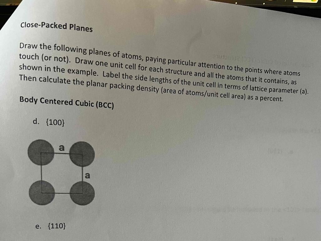 Solved Draw the following planes of atoms, paying particular | Chegg.com