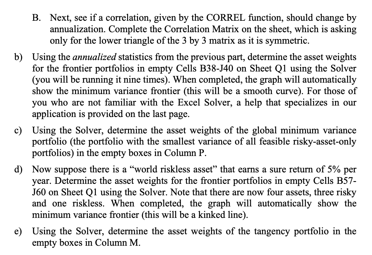 Minimum variance frontier. This exercise allows you | Chegg.com