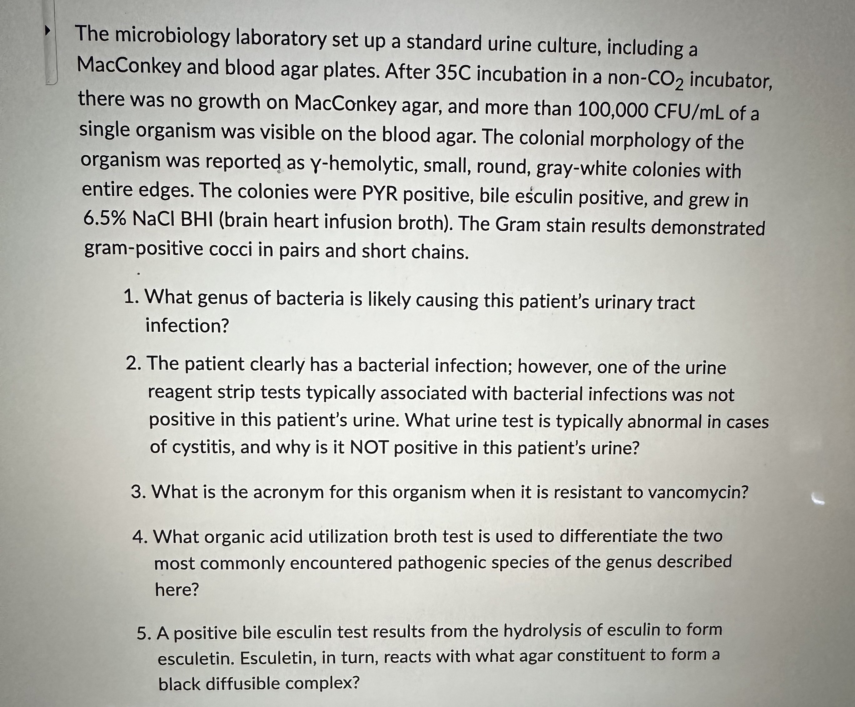 Solved The microbiology laboratory set up a standard urine | Chegg.com