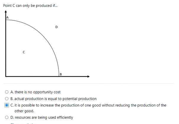 Solved Point C can only be produced if... A. there is no | Chegg.com
