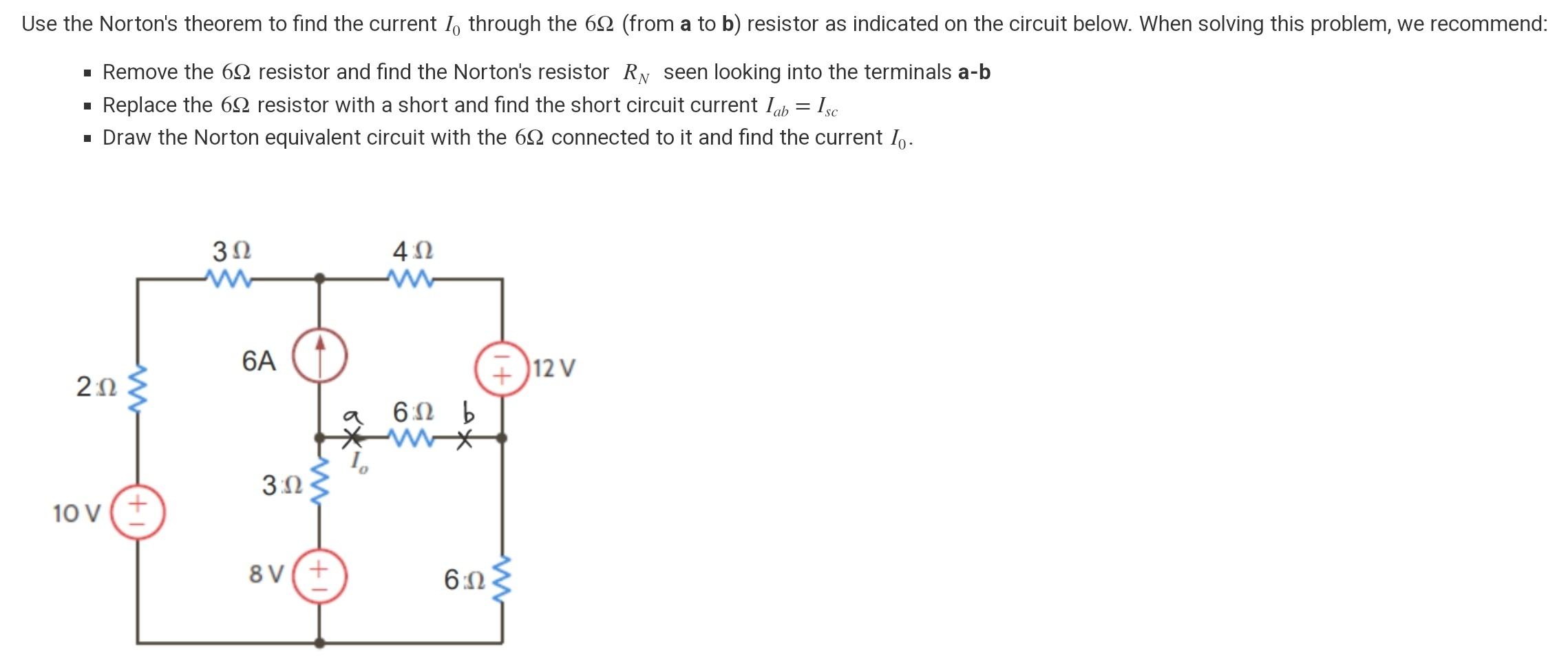 Solved Use the Norton's theorem to find the current I0 | Chegg.com