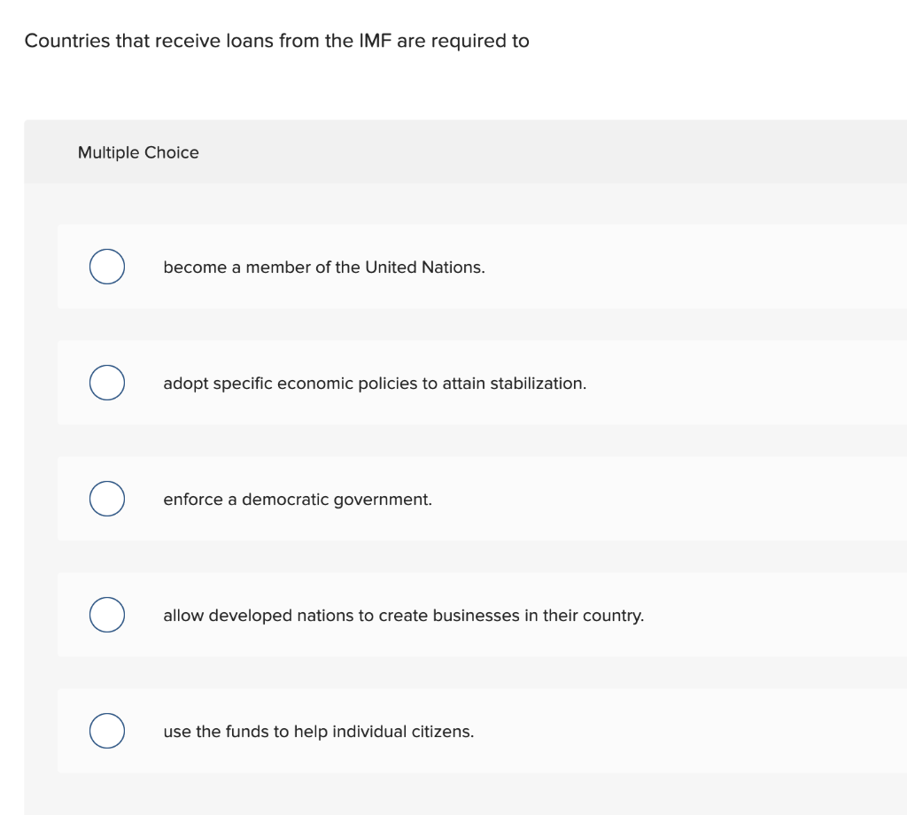 Solved Countries that receive loans from the IMF are | Chegg.com