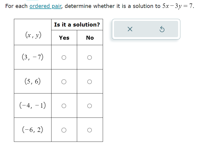 Solved for each ordered pair, determine whether it is a | Chegg.com