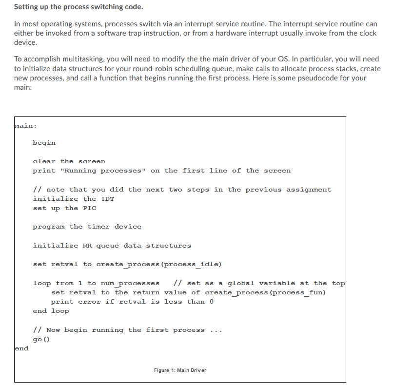 Setting up the process switching code. In most | Chegg.com