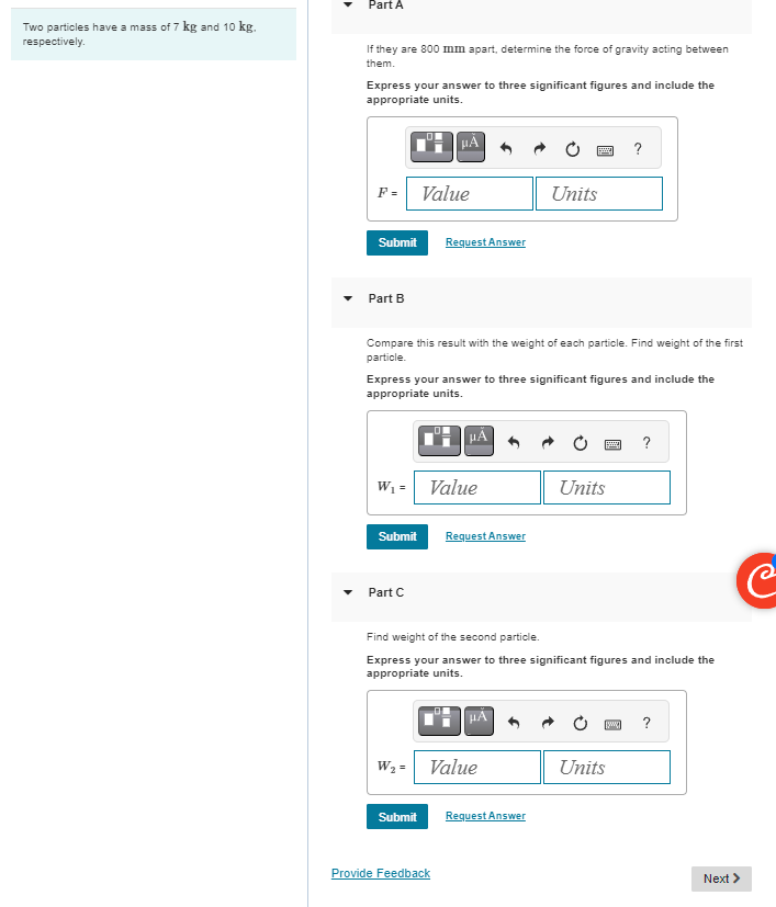Solved Part ATwo particles have a mass of 7kg ﻿and | Chegg.com