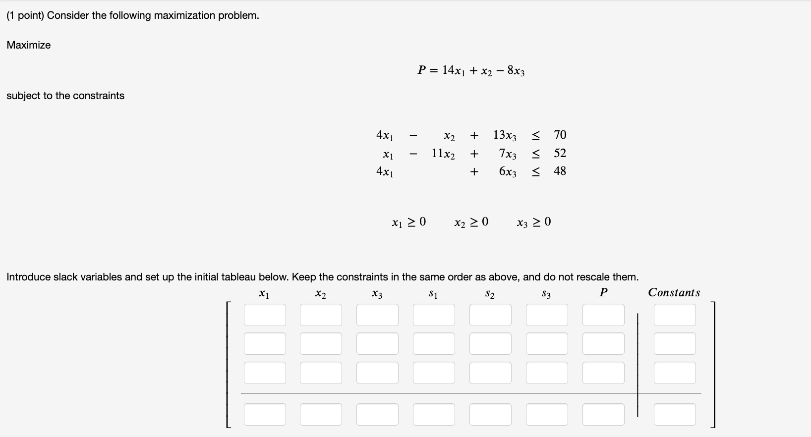 Solved (1 point) Consider the following maximization | Chegg.com