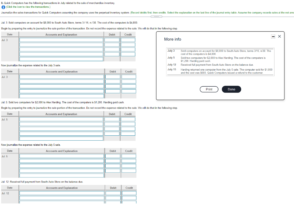 Solved 8. Quick Computers has the following transactions in | Chegg.com