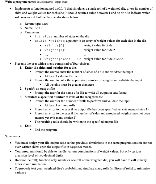 Solved Write a program named dicegame.cpp that: Implements a | Chegg.com