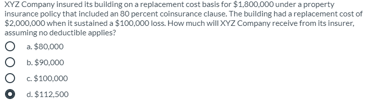 Solved XYZ Company insured its building on a replacement | Chegg.com