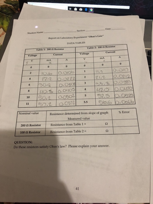 Solved Section Date Student Name Report on Laboratory | Chegg.com