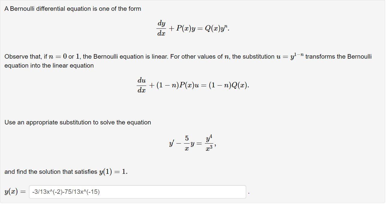 Solved A Bernoulli differential equation is one of the form | Chegg.com
