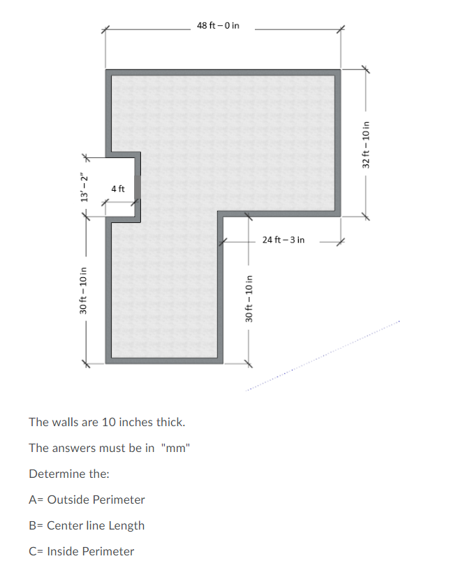 Solved 48 ft - 0 in 32 ft - 10 in 13'-2" + 4 ft 24ft - 3 in | Chegg.com