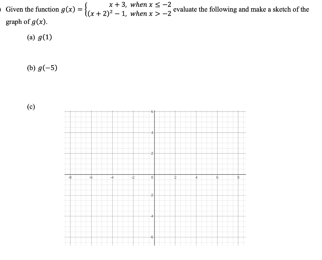 Solved Given the function g(x) graph of g(x). x + 3, when x | Chegg.com