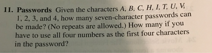 Solved 1. Passwords Given the characters A, B, C, H, I, T, | Chegg.com