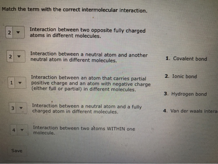 Solved Match The Term With The Correct Intermolecular