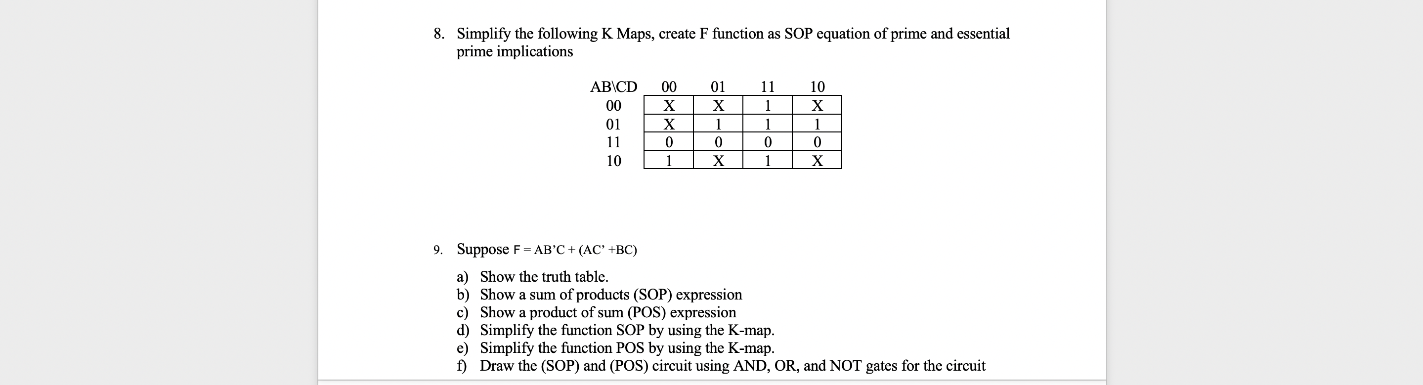 Solved 8. Simplify the following K Maps, create F function | Chegg.com