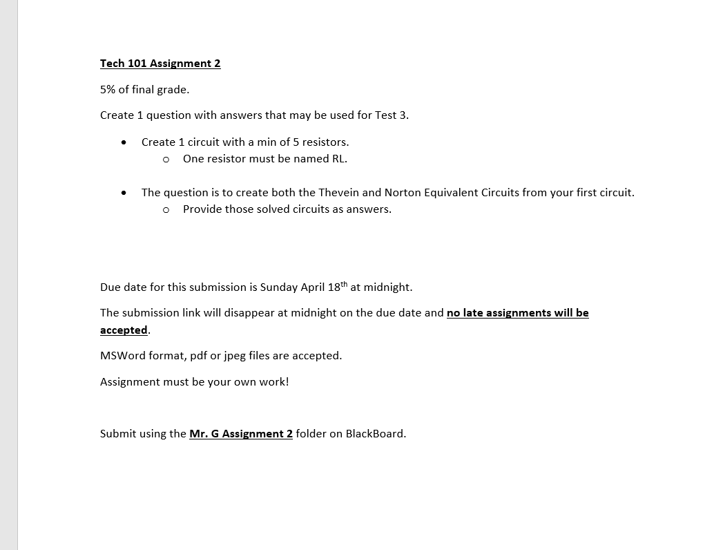 Solved Tech 101 Assignment 2 5% of final grade. Create 1 | Chegg.com