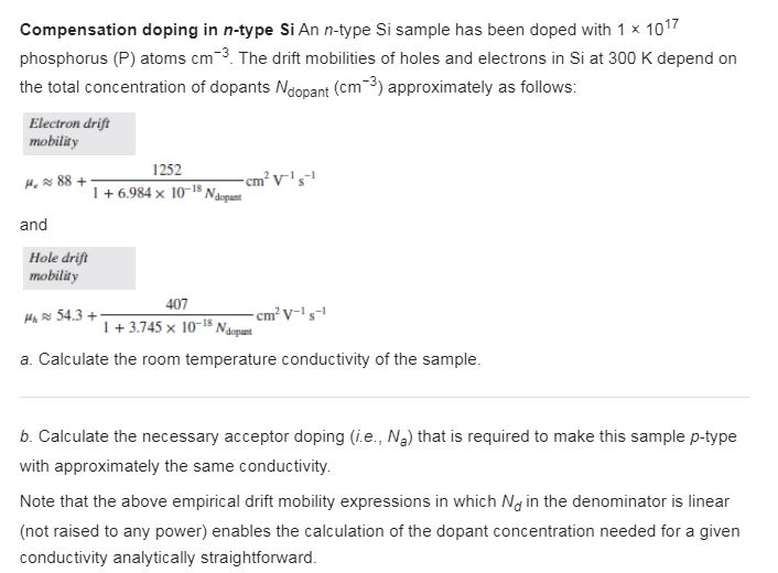 Solved M. 88 + Compensation doping in n-type Si An n-type Si | Chegg.com