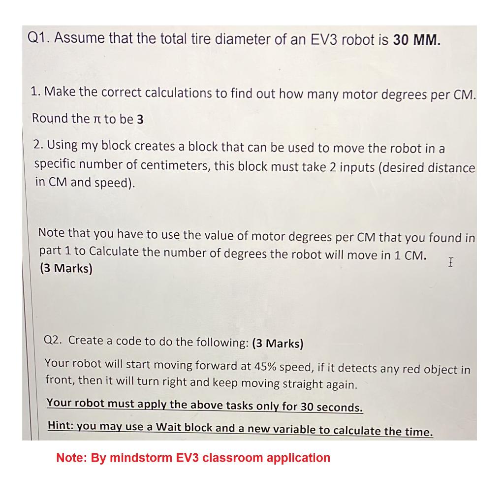 Solved Q1. Assume that the total tire diameter of an EV3 | Chegg.com