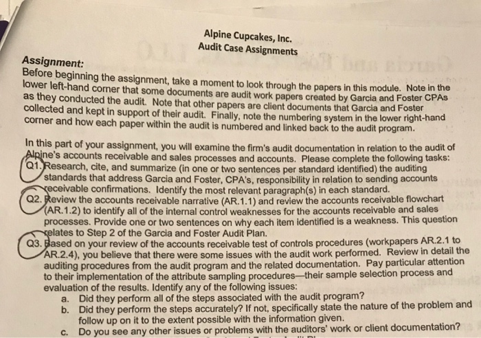 Alpine Cupcakes, Inc. Audit Case Assignments | Chegg.com