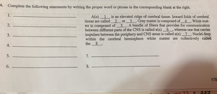 Solved d. Complete the following statements by writing the | Chegg.com