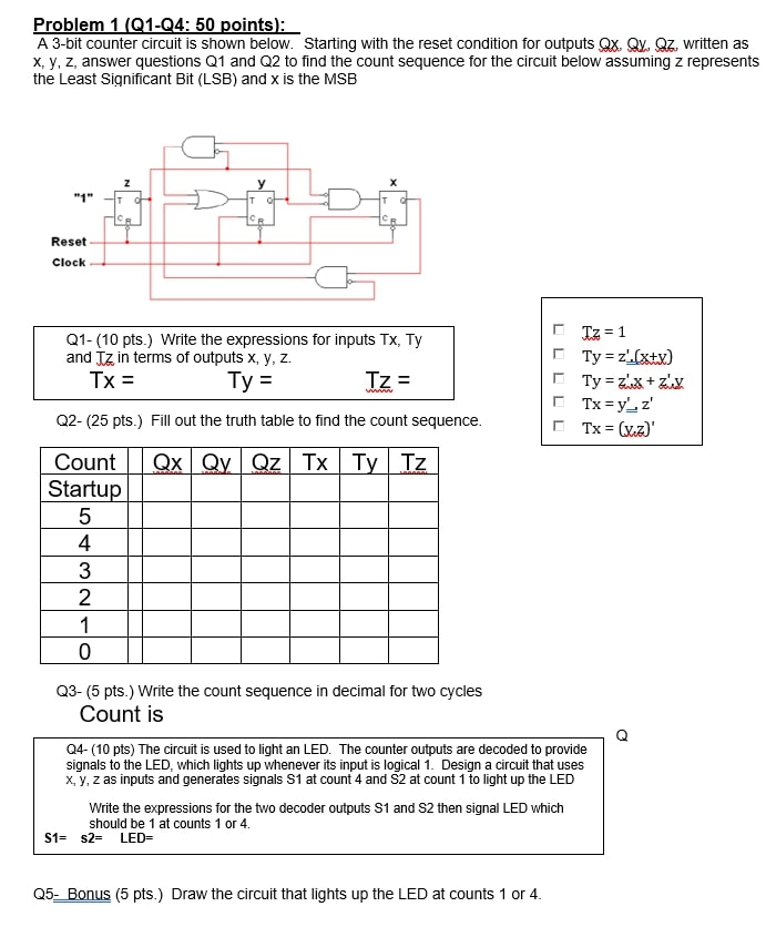 Solved Problem 1(Q1-Q4: 50 points): A 3-bit counter circuit | Chegg.com