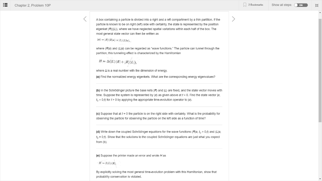 Solved Chapter 2. Problem 10P 2 Bookmarks Show all steps ON | Chegg.com