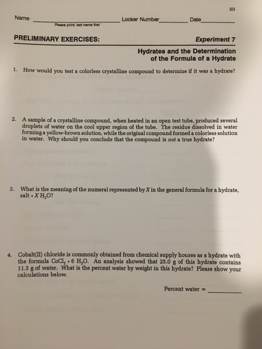 Solved 89 Name Locker Number Date Please print last name | Chegg.com