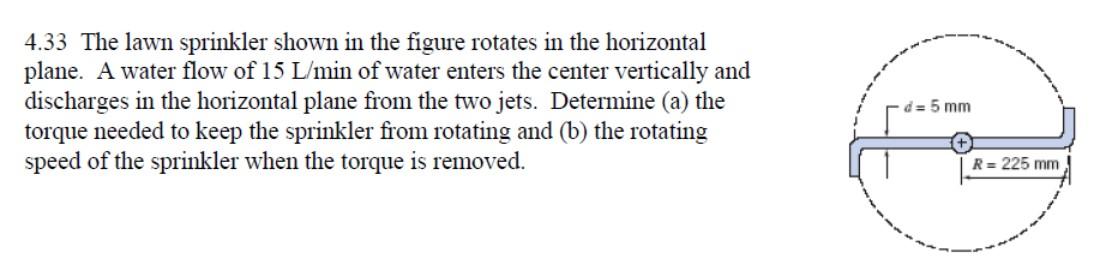 Solved 4.33 The lawn sprinkler shown in the figure rotates | Chegg.com