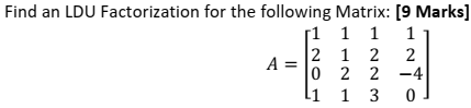Solved Find an LDU Factorization for the following Matrix: | Chegg.com