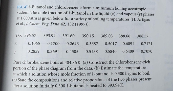 Solved PSC.4' 1-Butanol and chlorobenzene form a minimum | Chegg.com