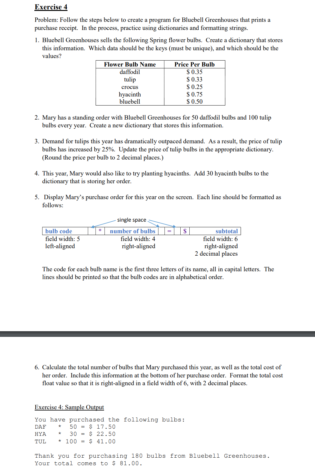 Solved Exercise 4 Problem: Follow the steps below to create | Chegg.com
