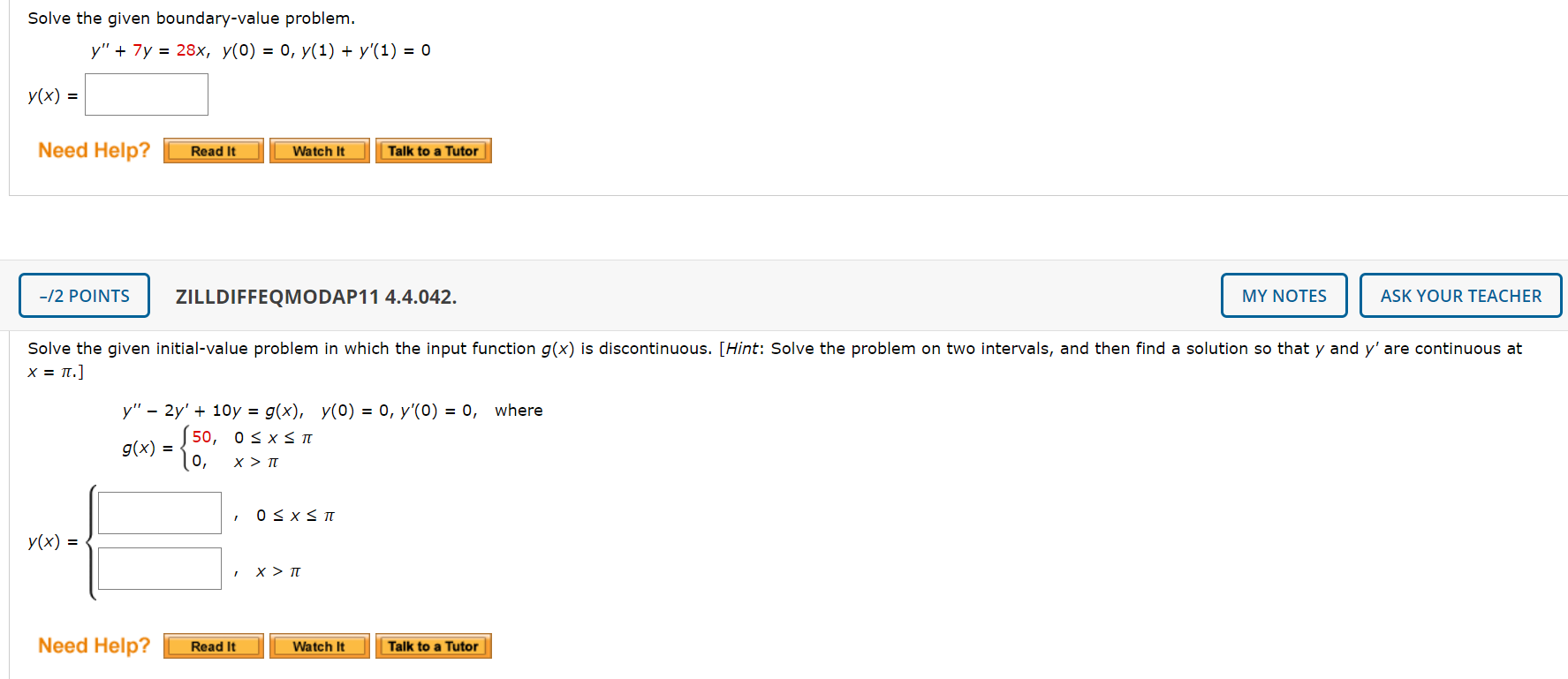Solved Solve the given boundary-value problem. y" + 7y = | Chegg.com