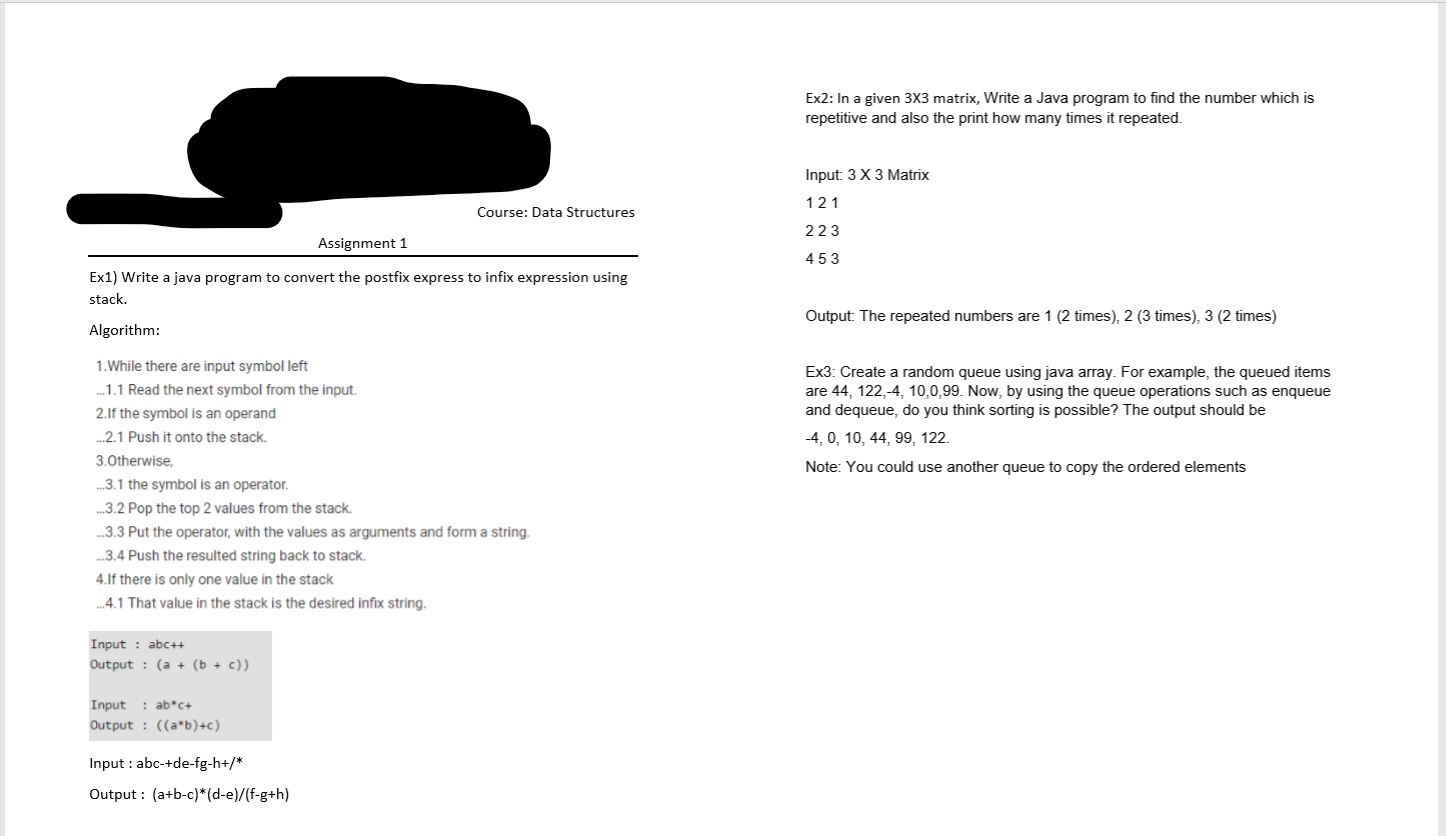 Solved Ex2 In A Given 3x3 Matrix Write A Java Program To 8821
