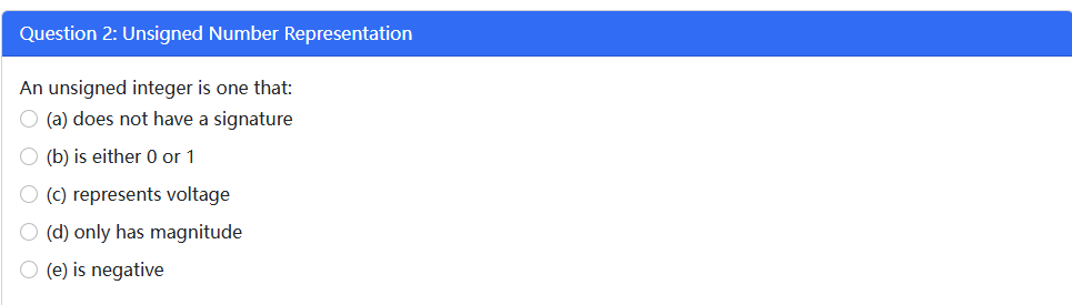 Solved Question 2: Unsigned Number RepresentationAn unsigned | Chegg.com